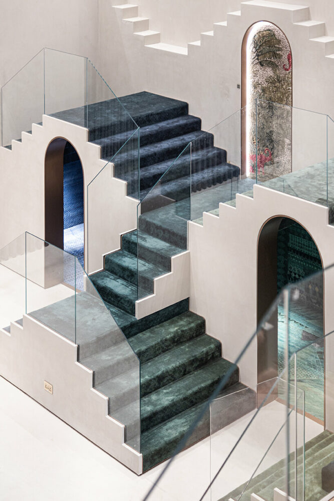 roar designs recurring stairs for jaipur rugs showroom in dubai