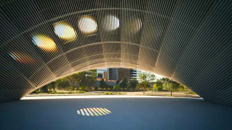 world's largest sundial with solar panels triples as energy generator and arts venue in houston