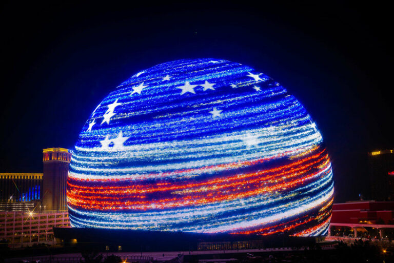 gigantic LED sphere illuminates las vegas skyline for the first time gigantic LED sphere illuminates las vegas skyline for the first time
