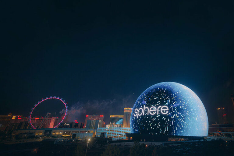 gigantic LED sphere illuminates las vegas skyline for the first time