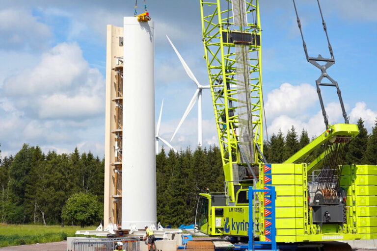 world's tallest wooden wind turbine will rise to 150 meters in sweden