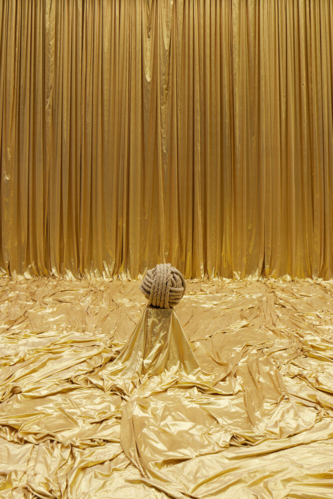 james lee byars exhibition fills hangarbicocca with gilded sculptures