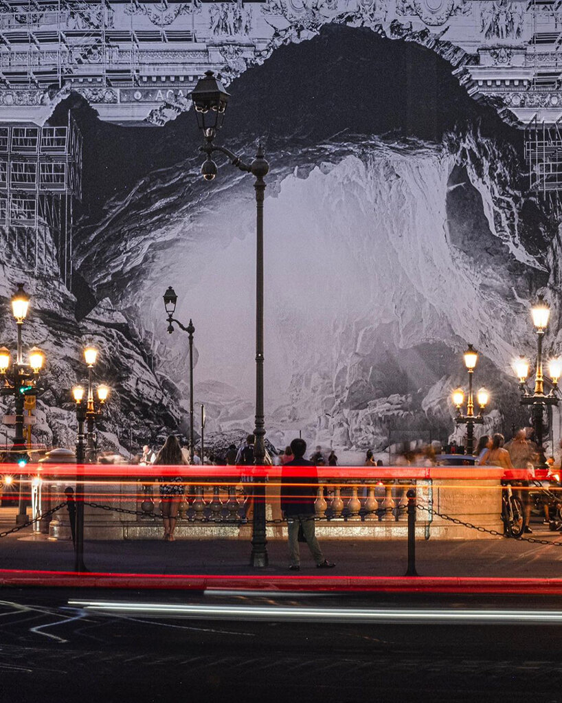 JR reimagines palais garnier's scaffolding as entrance of a cave