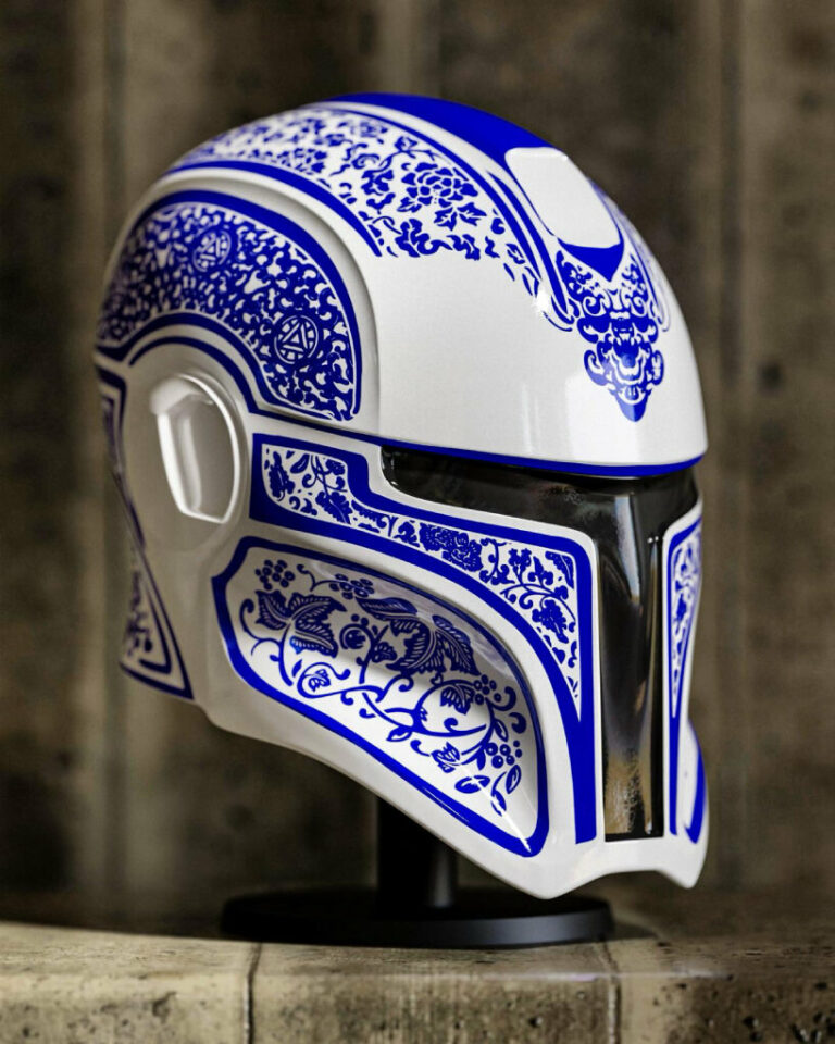 porcelain helmet inspired by iron man and the mandalorian details ...