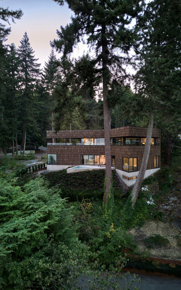 triangular pool juts out from the phoenix house celebrating the ...