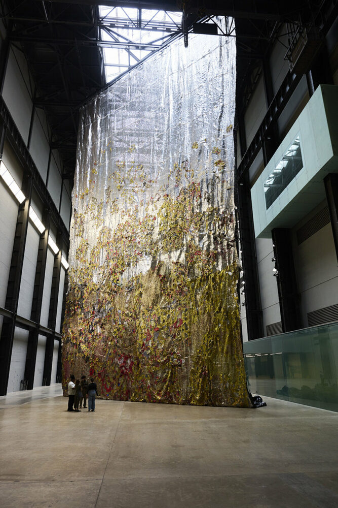 el anatsui stitches metal bottle pieces for hyundai's tate commission