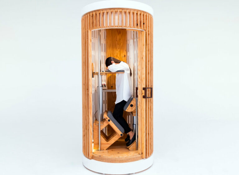 standing sleeping pods help people take power naps on their feet while ...