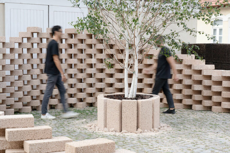 hemp brick installation by park associati explores bio-based materials ...