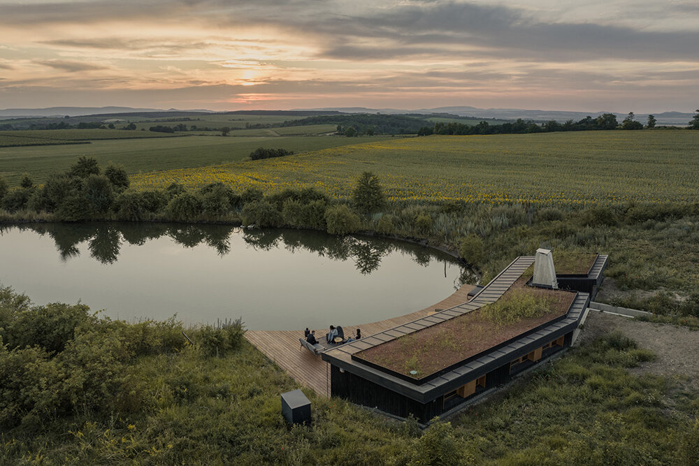 hello wood's CLT house gently peeks out amid rural flora in hungary