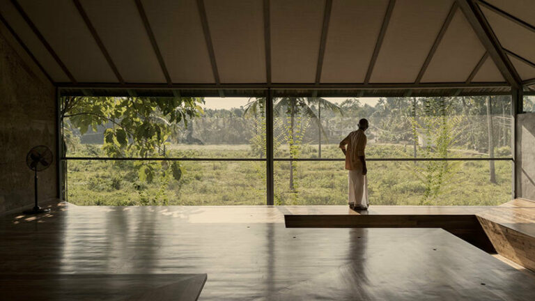 tiled rooftop amphitheater encloses wallmakers' nisarga art hub