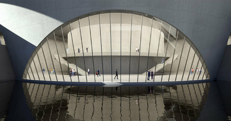 tadao ando's il teatro performing arts center houses a floating plaza