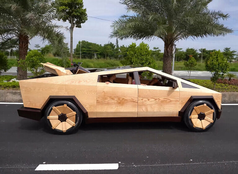 a fully functional wooden tesla cybertruck is built from scratch for ...