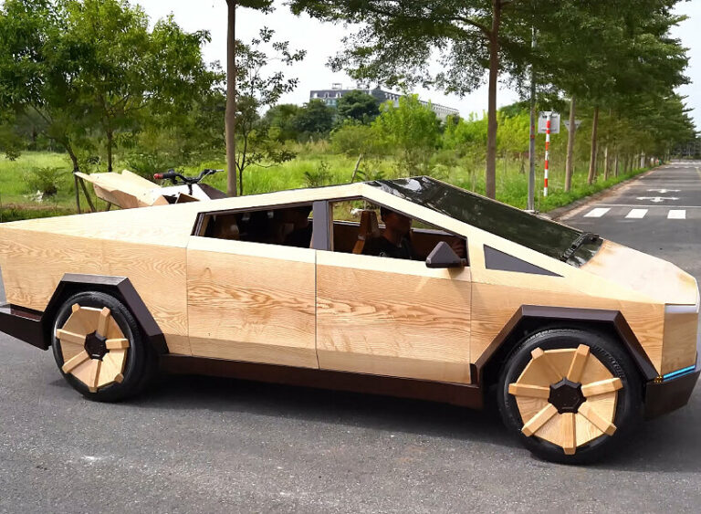 a fully functional wooden tesla cybertruck is built from scratch for ...