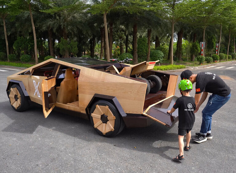a fully functional wooden tesla cybertruck is built from scratch for ...