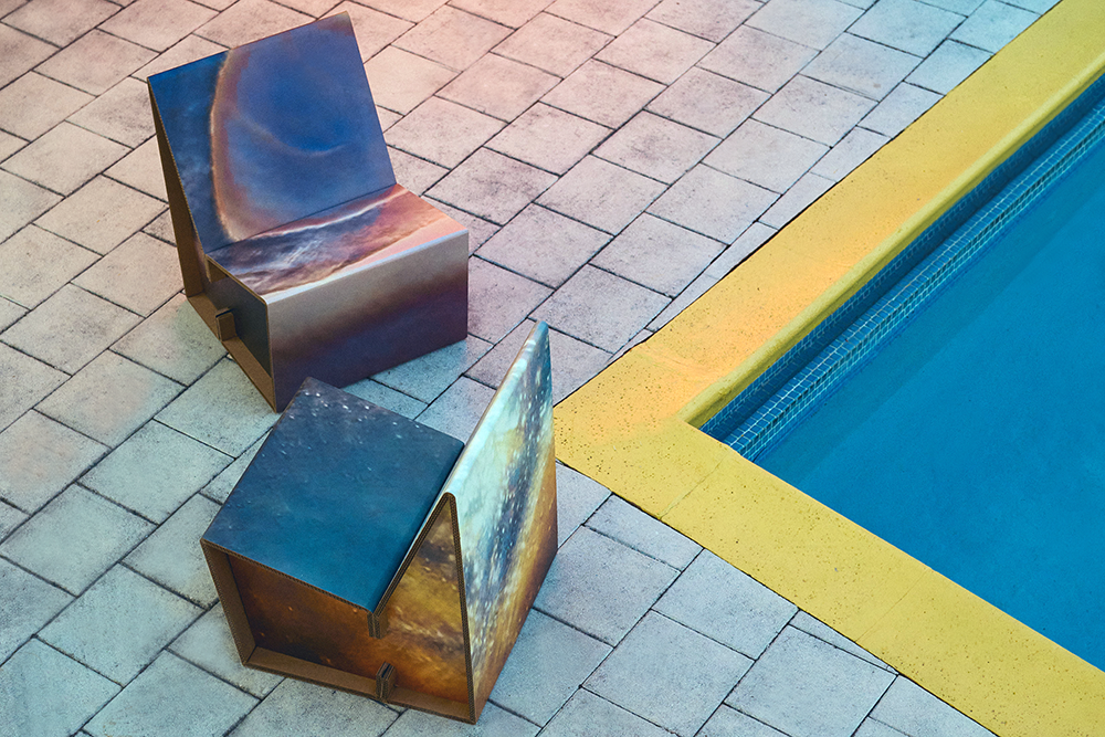 vinyl record with real outer space rocks spins during miami art week