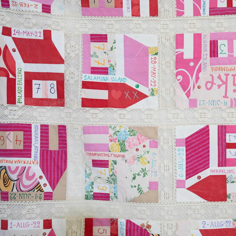 pink greek flag made of bed sheets by artist georgia lale addresses ...