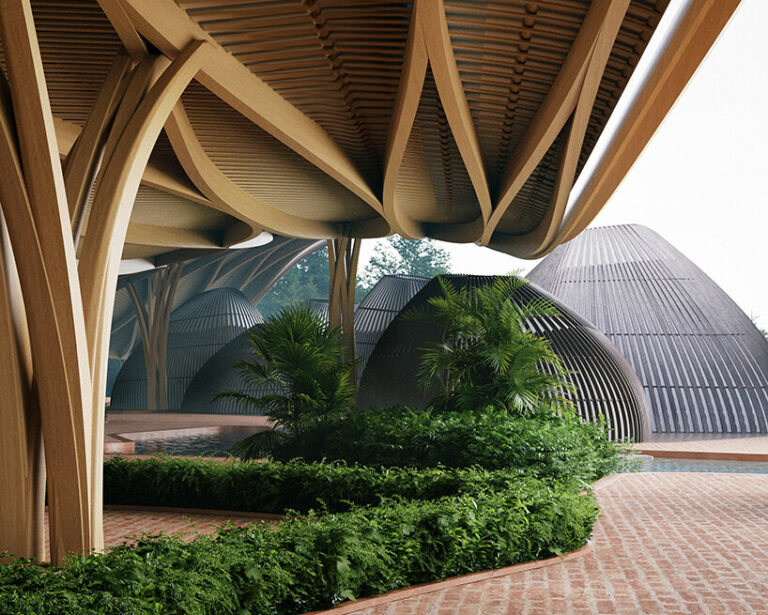 architect victor ortiz cloaks 'copii spa' with a billowing timber roof