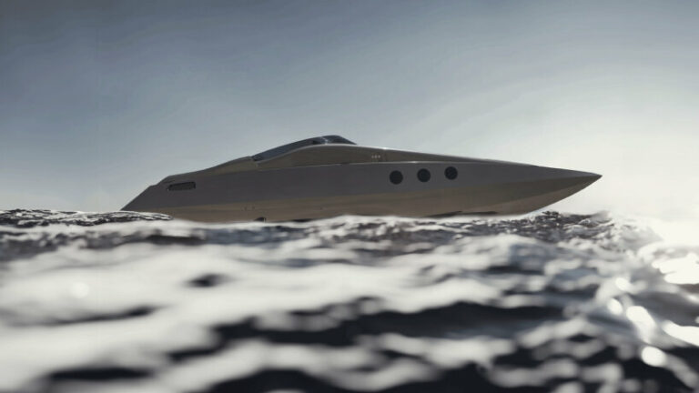mayla’s all carbon-fiber superboat GT torpedoes in the sea with an ...
