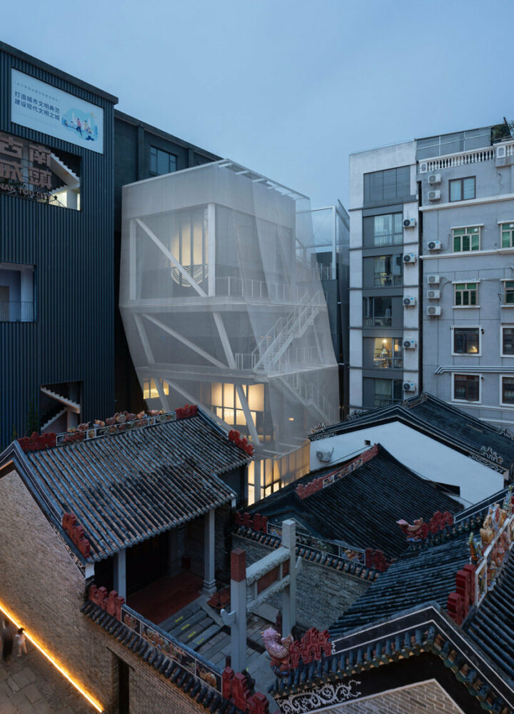 metal mesh veils TAO's transient in-between pavilion in shenzhen