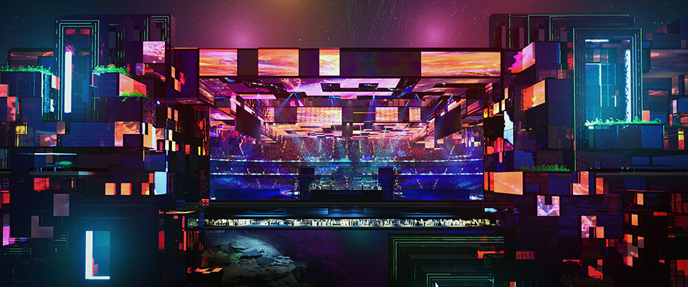 populous envisions mixed-use stadium cascading over qiddiya cliffs