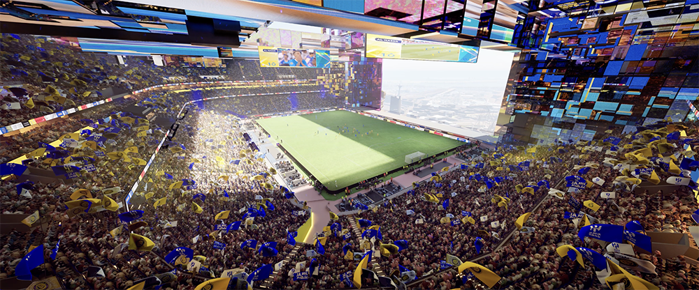 populous envisions mixed-use stadium cascading over qiddiya cliffs