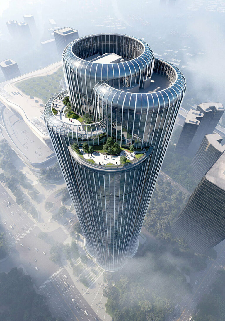 Aedas plans tower of flowing lines + nested rooftops for shenzhen