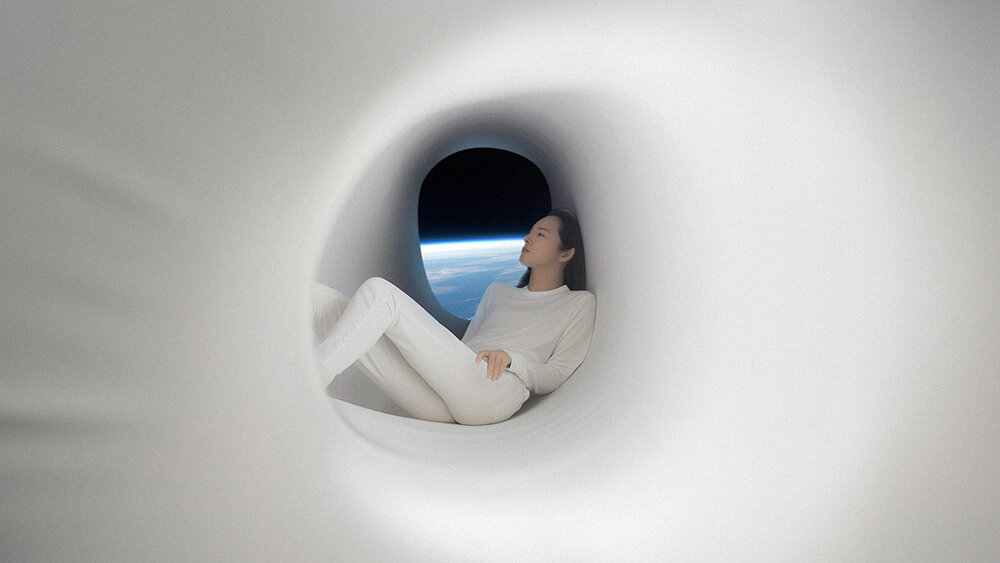 inside the shape-shifting ACROMNIA orbital hotel for space travel