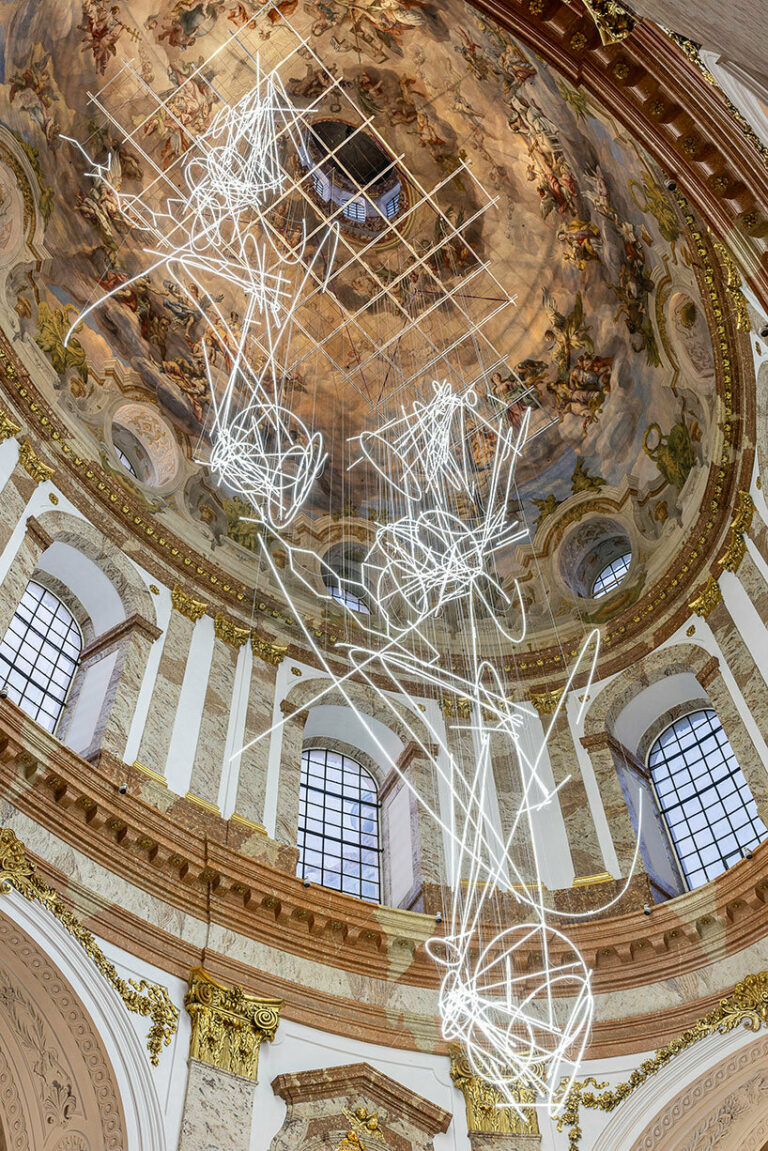 cerith wyn evans suspends neon squiggle installation within baroque ...