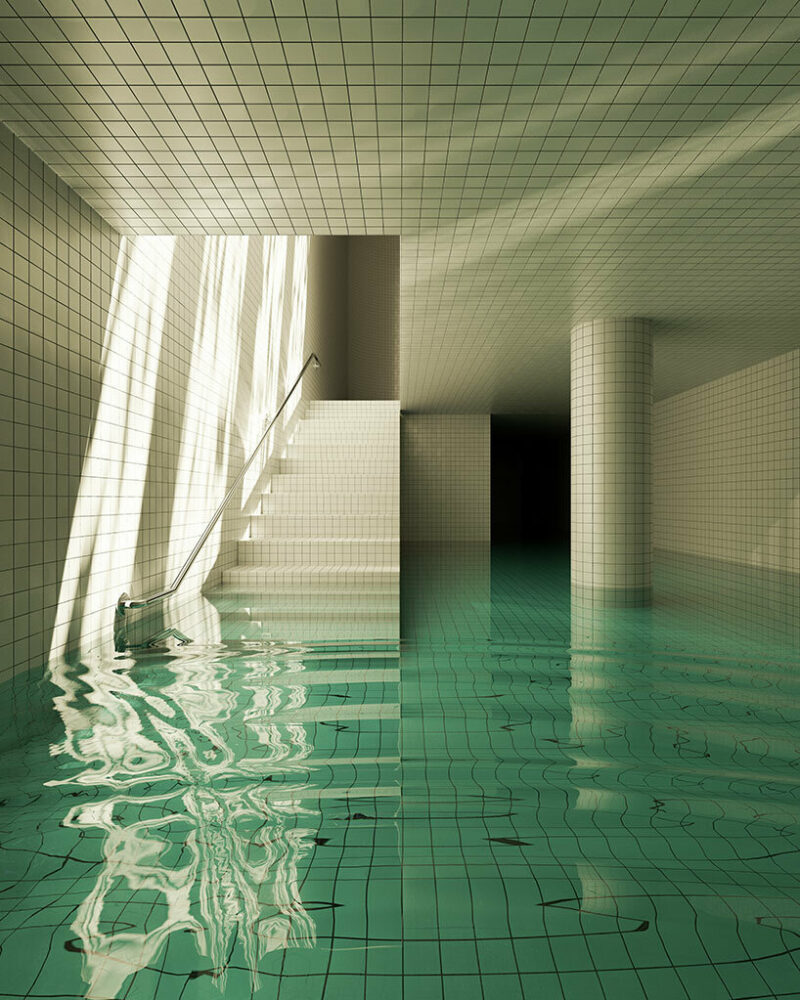diving into jared pike's imaginary liminal interiors & pool dreamscapes