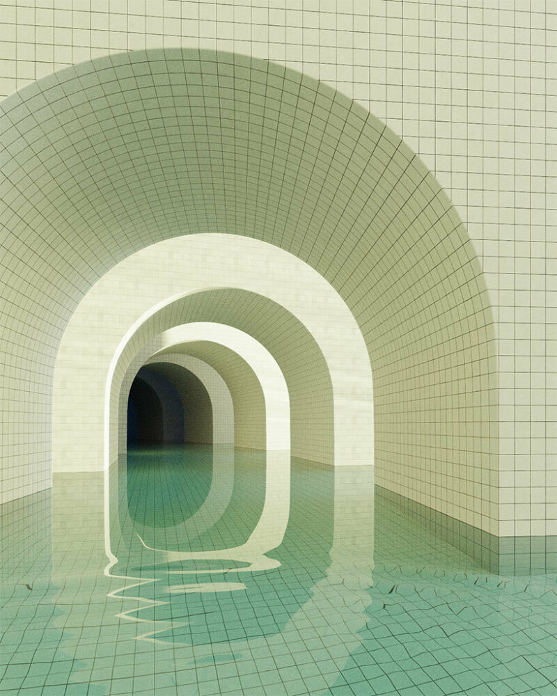 diving into jared pike's imaginary liminal interiors & pool dreamscapes