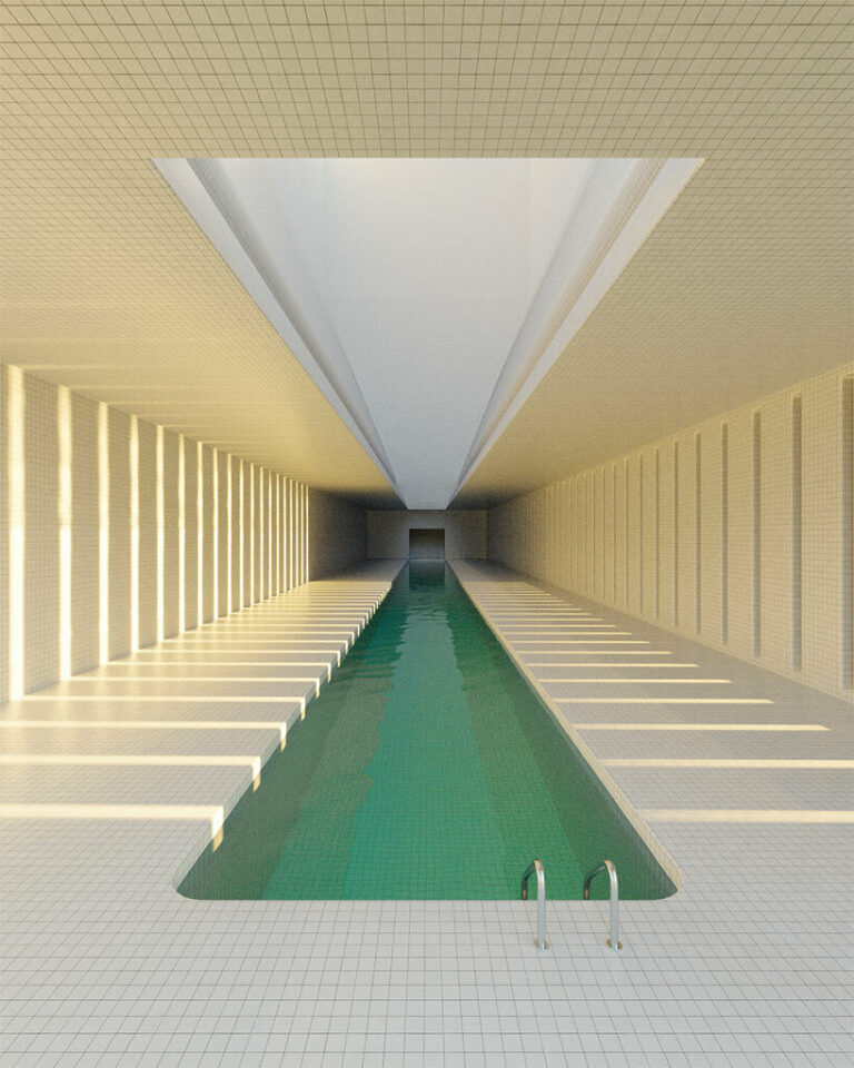 diving into jared pike's imaginary liminal interiors & pool dreamscapes