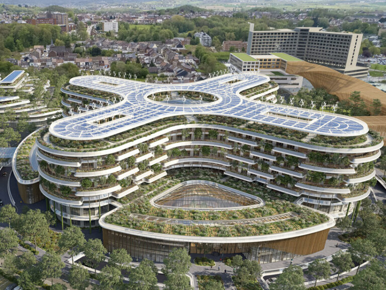 vincent callebaut's biophilic hospital campus in belgium unfolds around ...