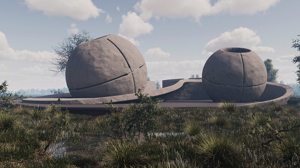 MAKHNO studio's KHRAM temple envisioned as three spherical prayer rooms