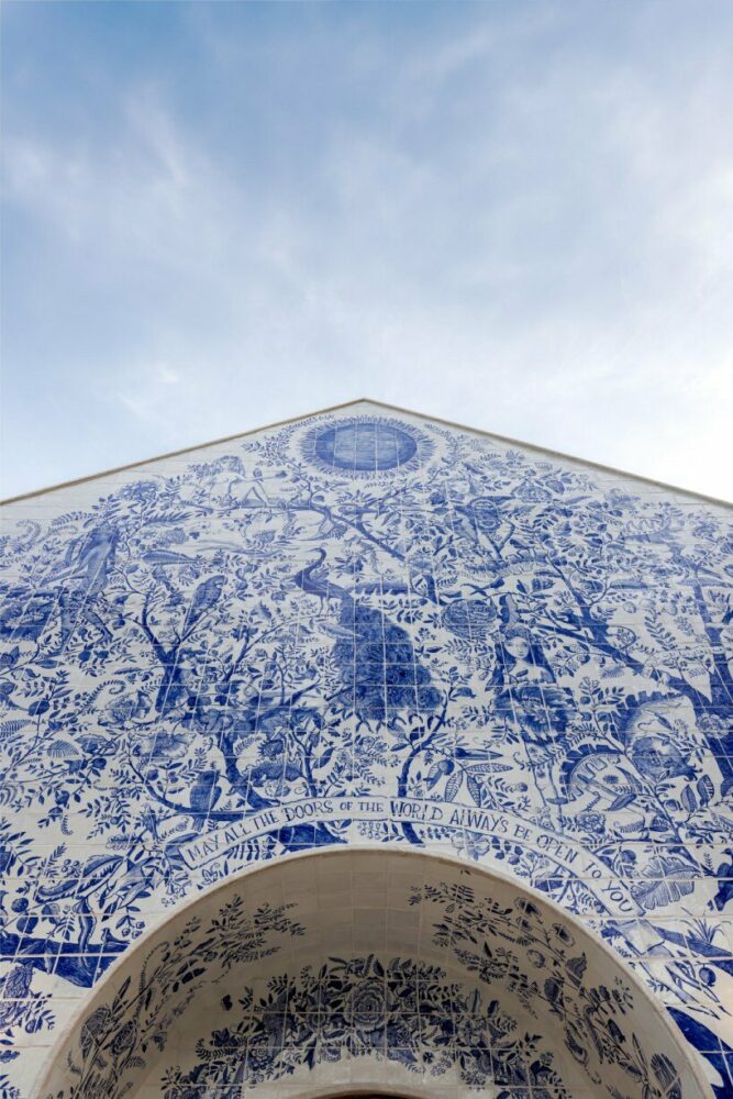 sculpture and tree pierce oculi of sugarhouse's miami fashion store