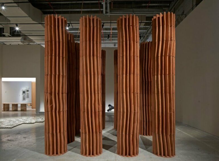 sahel alhiyari presents terracotta columns at design doha