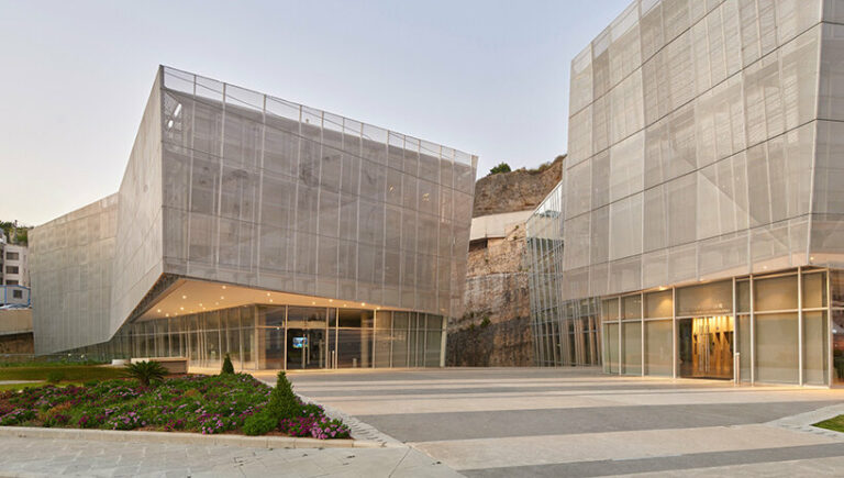 ancient alphabets carved into the facade of jabbra library in lebanon