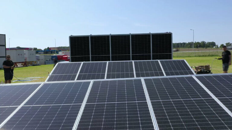 mobile solar container stores photovoltaic panels that fold and unfold like an accordion