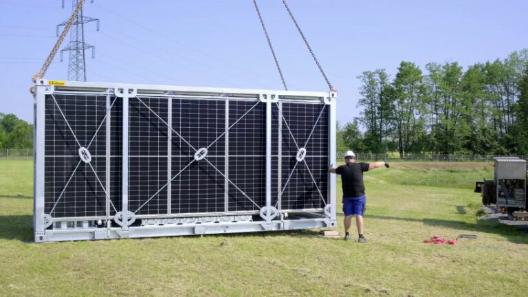 mobile solar container stores photovoltaic panels that fold and unfold ...