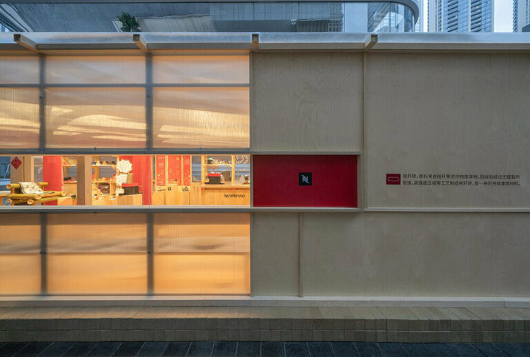 semi-transparent panels form nespresso pop-up café in shenzhen