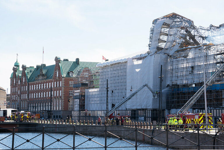 photographs show historic bourse of copenhagen ravaged by fire