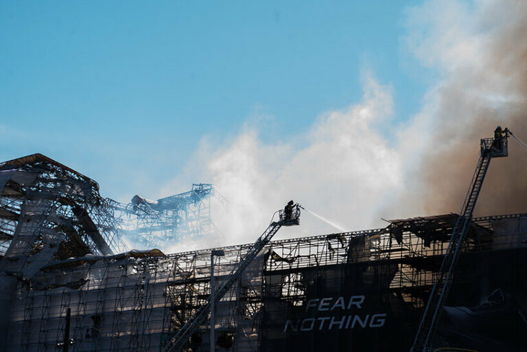 photographs show historic bourse of copenhagen ravaged by fire