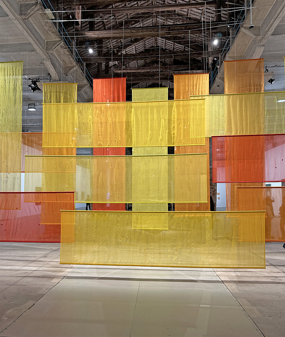 dana awartani visualizes gaza's devastation as layers of dyed silk at ...