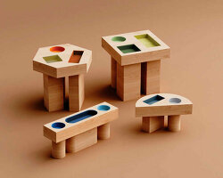 lisa sacco's corrugated oak console integrates glass accessories