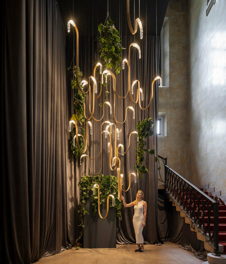 lasvit's re/creation installation emerged with handmade fused glass