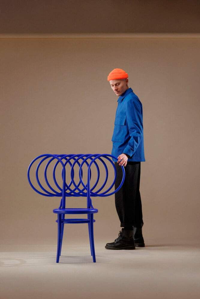 bent wooden circles revise ton's iconic chair 14 displayed at milan ...