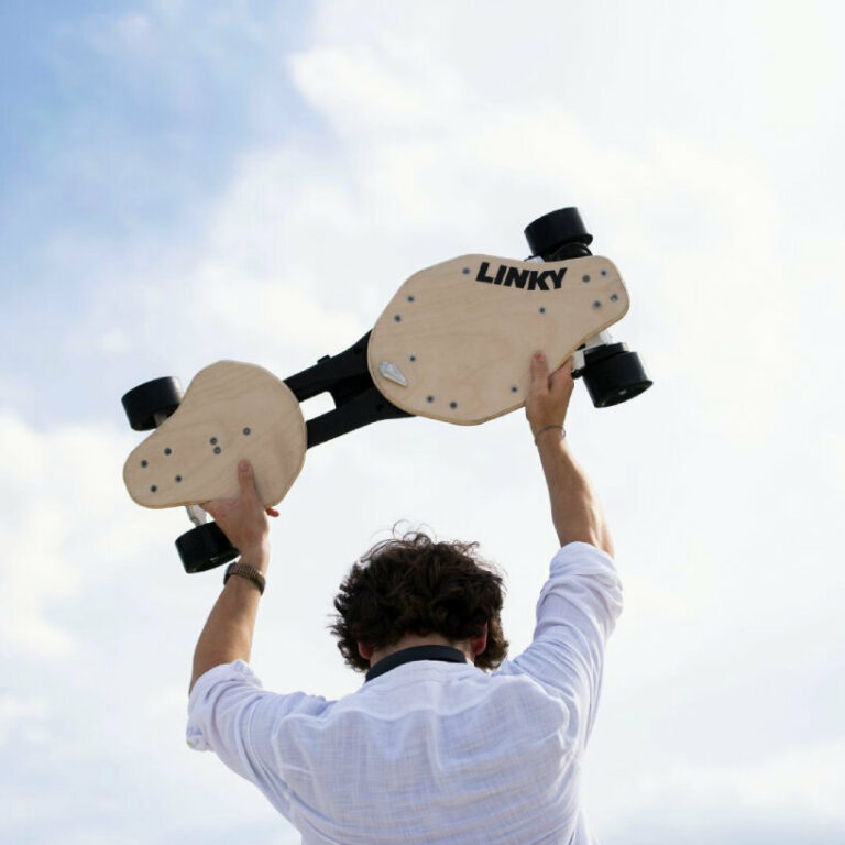 foldable electric longboard 'linky 2.0' fits in carry-on luggage