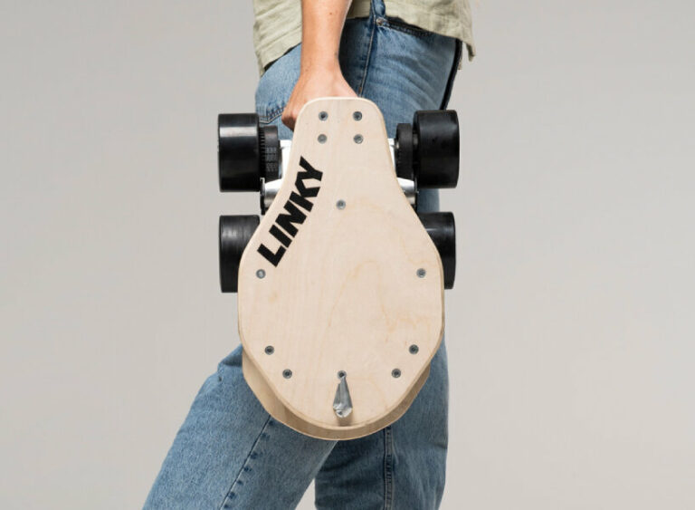 foldable electric longboard 'linky 2.0' fits in carry-on luggage