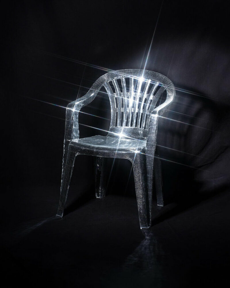 monobloc chair but make it glitter with HFA-studio's mirror mosaic tile ...