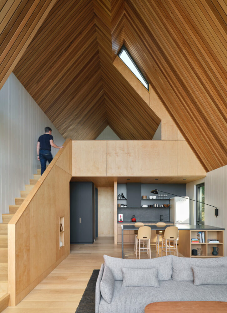 dubbeldam's cottage in canada woodlands unfolds across two split gables