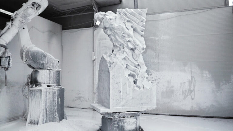 robot arm and its unfinished marble sculpture play the lead in quayola ...